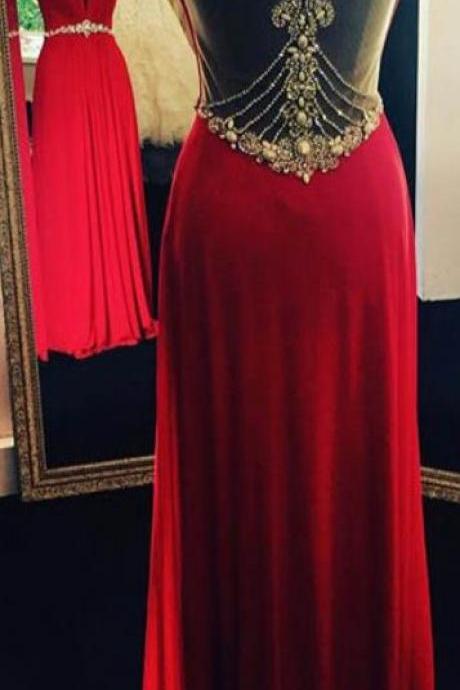 Custom Made A Line Maroon Sweep Train Prom Dresses Formal Dresses